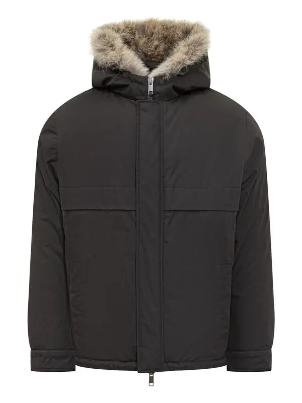 YVES SALOMON Hooded Jacket With Faux Fur Trim - Black