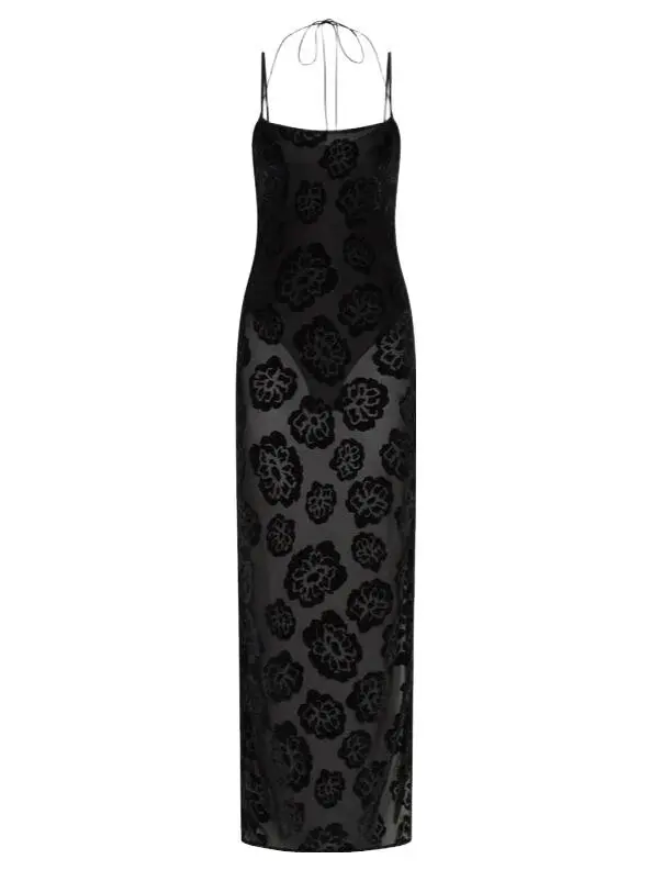 SIR. Vittoria Midi Dress With Floral Pattern And Side Slits - Black