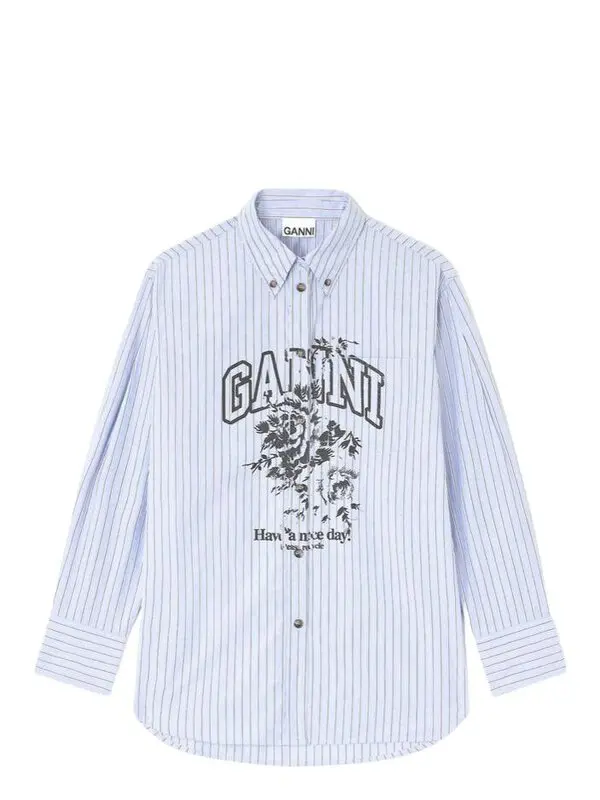 GANNI Striped Logo Button-down Shirt - Multicolor