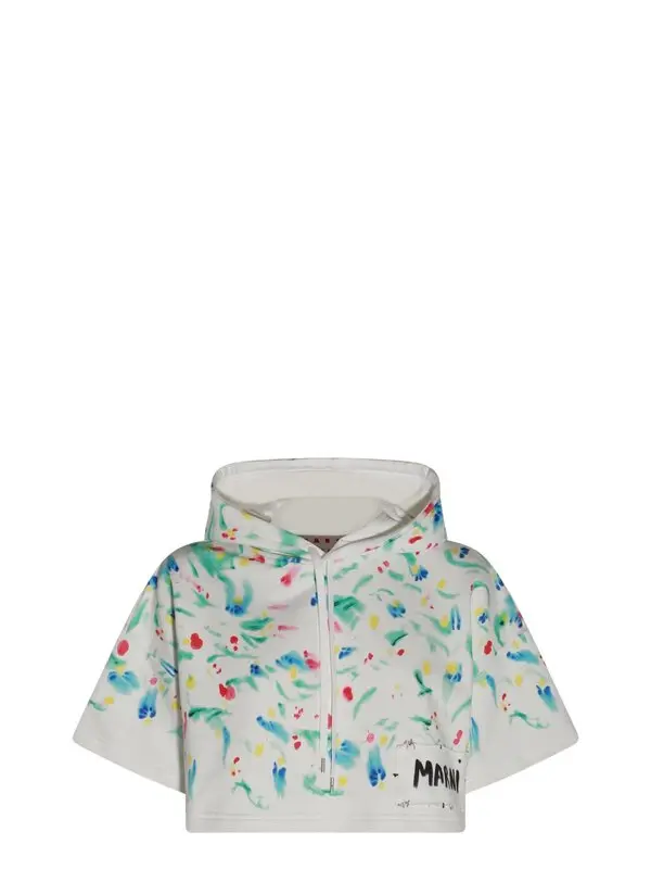 Marni Cropped Hoodie With Logo Patch - White