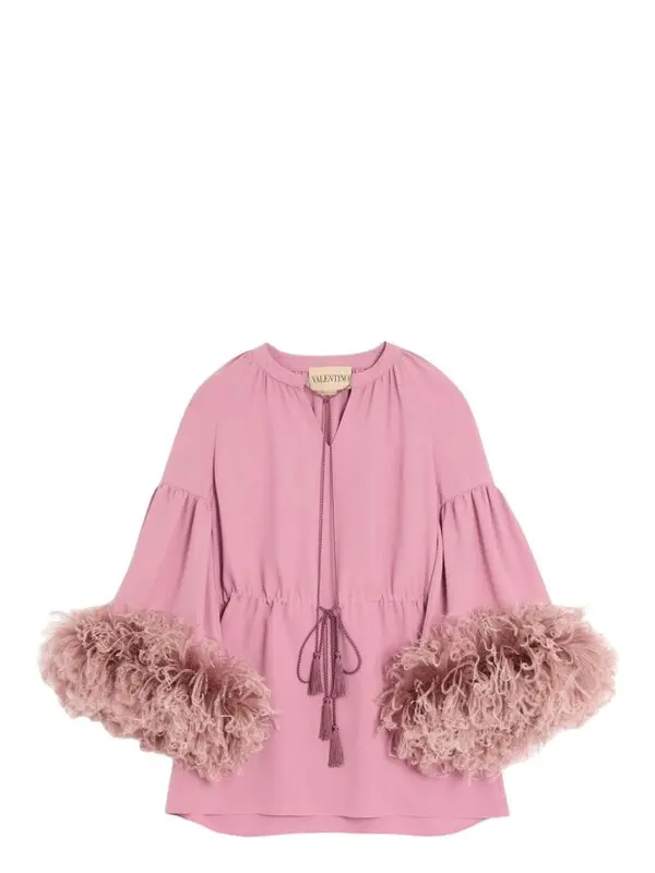Valentino Garavani Feather-cuff Tassel-tie Dress - Pink