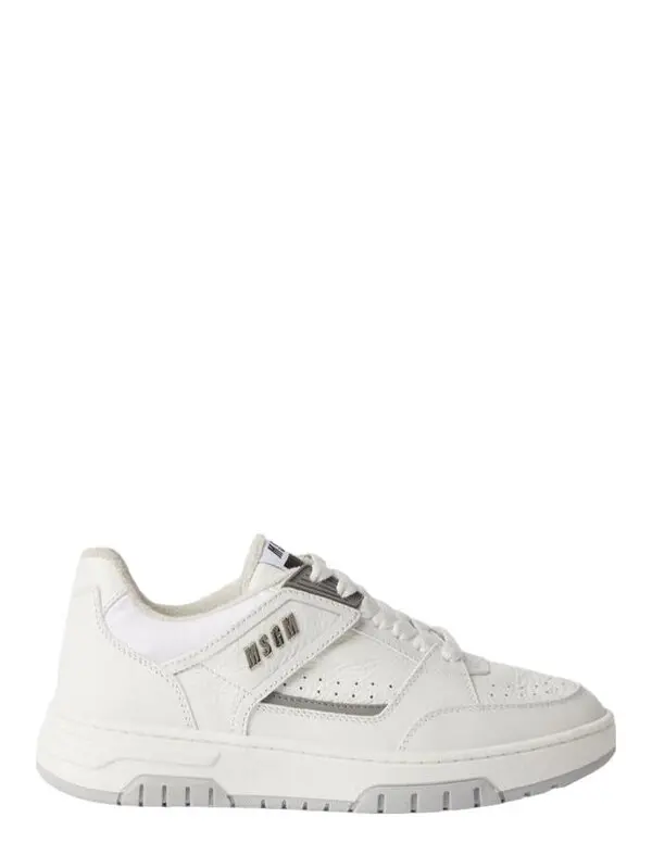 MSGM Round Toe Leather Sneakers - White