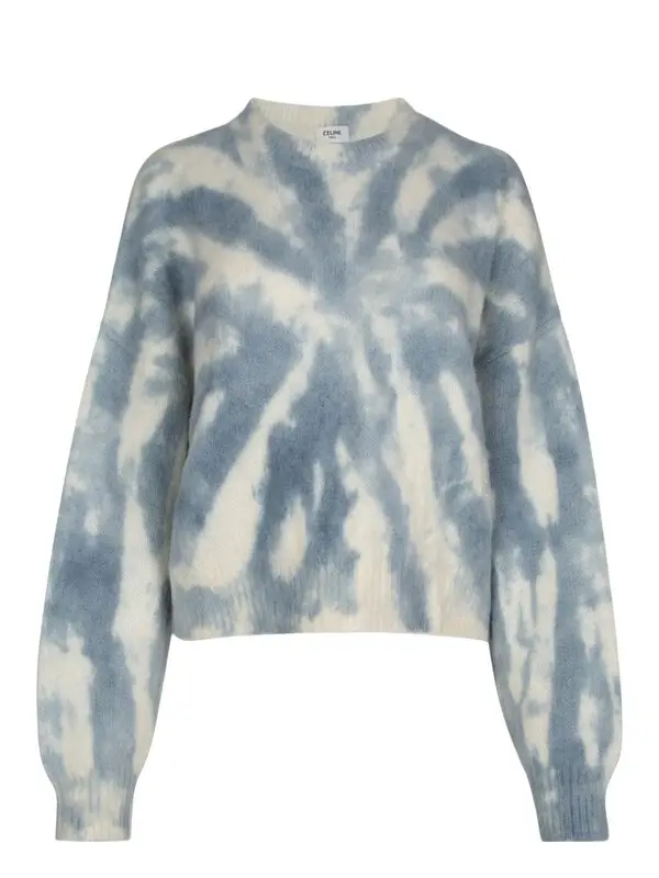 Celine Triomphe Tie-dye Alpaca Wool Crew Neck Sweater - Gray