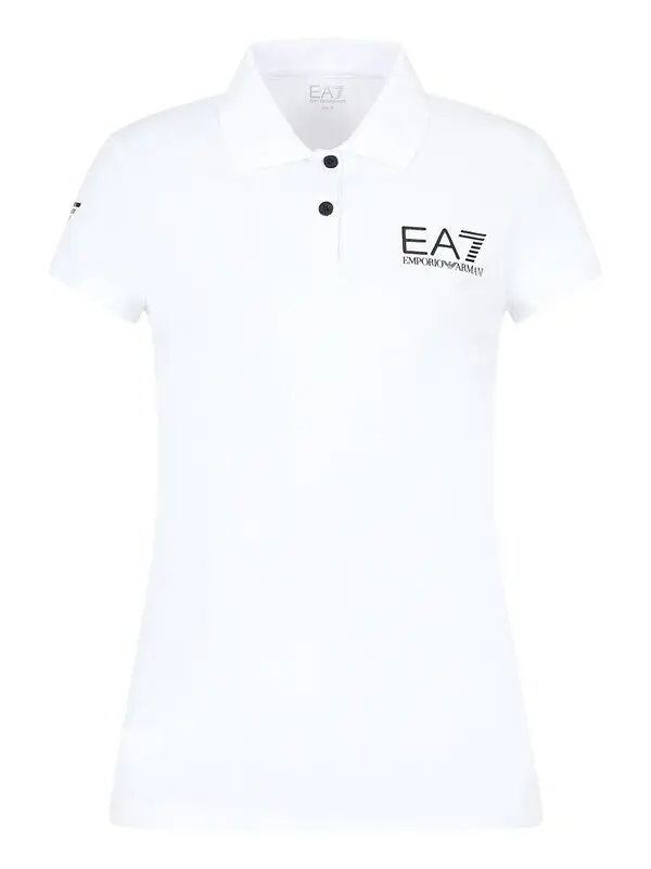 EA7 Logo Print Short Sleeve Polo Shirt - White