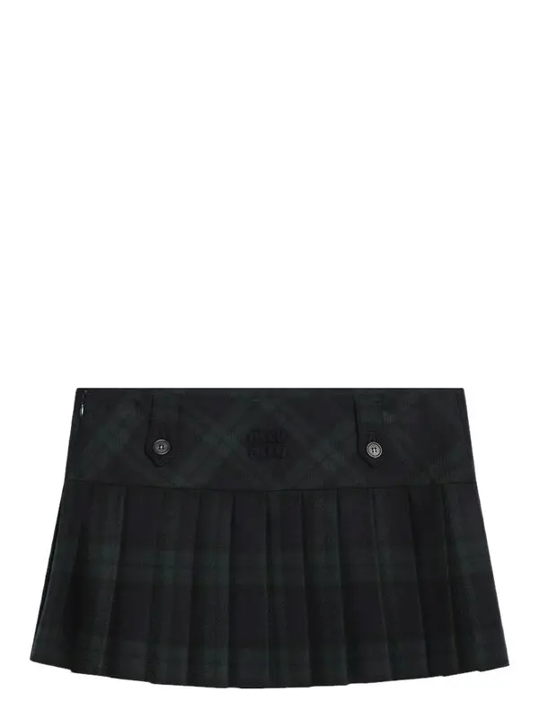 Miu Miu Pleated Checked Twill Miniskirt - Black