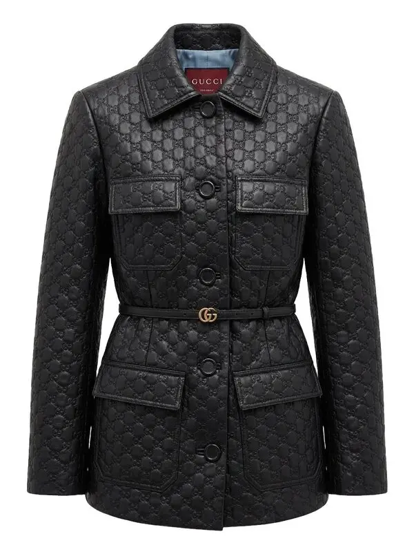 Gucci Embossed Gg Leather Jacket - Black