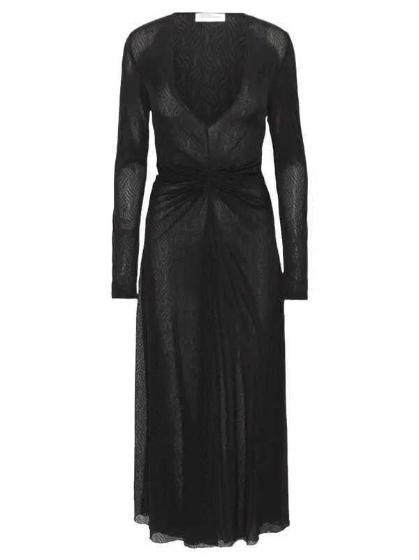 ROTATE BY BIRGER CHRISTENSEN Long-sleeved V-neck Midi Dress - Black