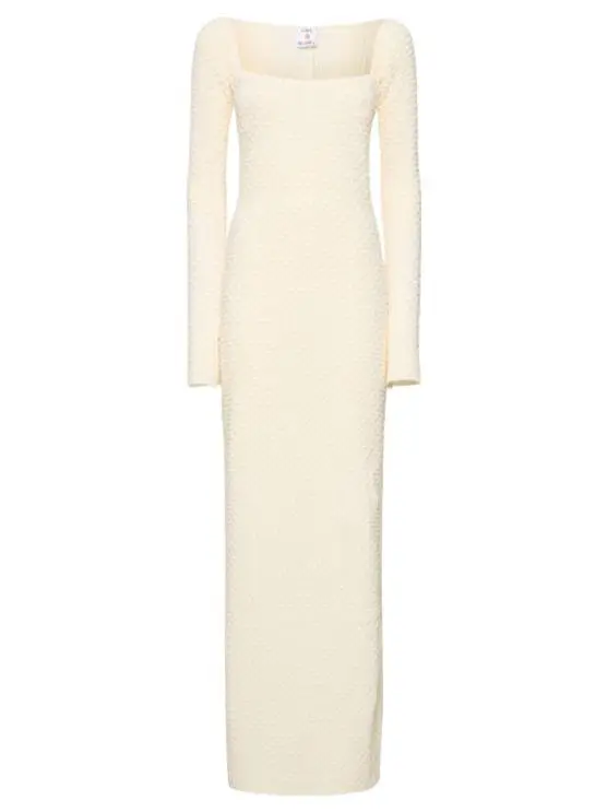 Casablanca Textured Knit Cotton Blend Long Dress - White