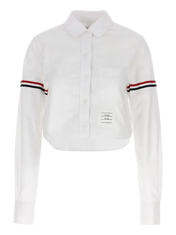 Thom Browne Cropped Button-up Shirt With Signature Striping - White