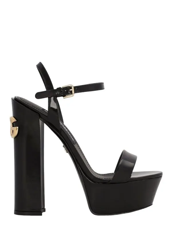 Dolce & Gabbana Polished Platform Sandals With Dg Logo Plaque - Black