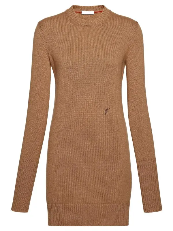FERRAGAMO Crewneck Mini Dress - Brown