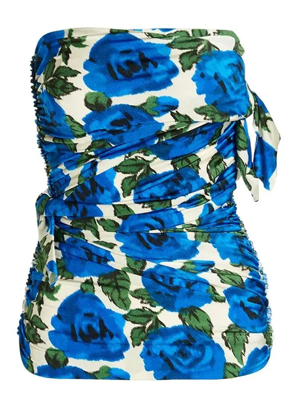 Philosophy Di Lorenzo Serafini Strapless Top With "flower Bloom" Print And Knotted Details - Blue