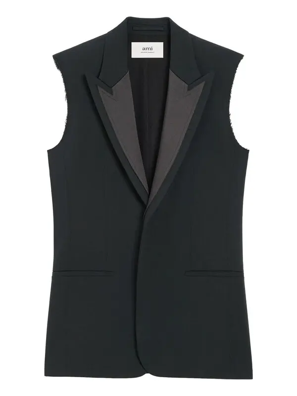 Ami Notched-collar Sleeveless Gilet - Black