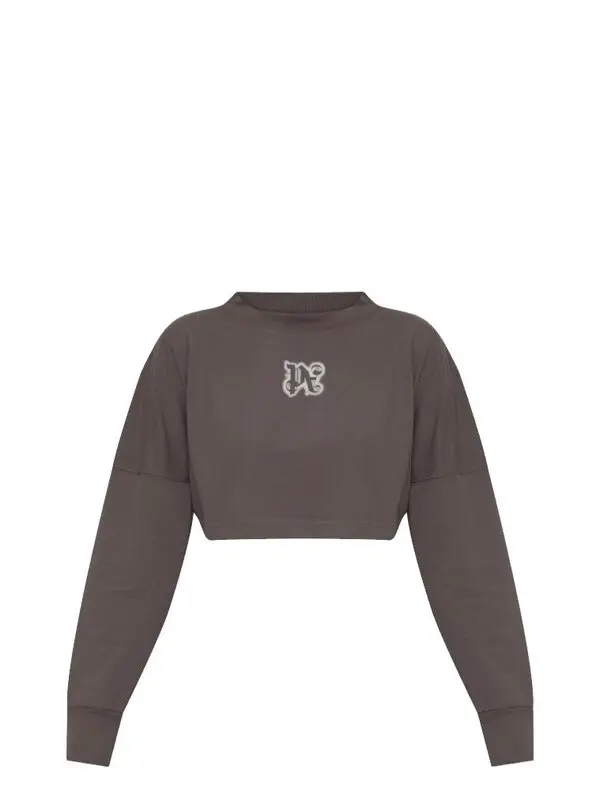Palm Angels Long-sleeve Cropped Top With Logo Detail - Grey