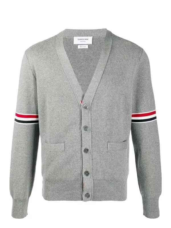 Thom Browne 4-bar Stripe V-neck Cardigan - Light Gray