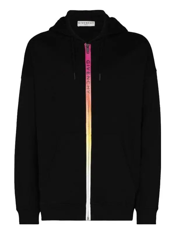 Givenchy Zip-up Logo Trim Hoodie - Black