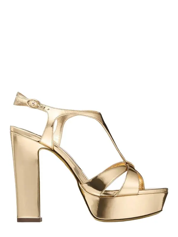 JIMMY CHOO Gold Liquid Metal Leather Platform Sandals - Golden