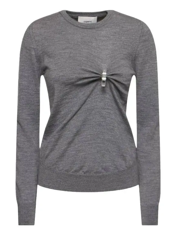 Coperni Knitted Crew Neck Sweater With Clasp Detailing - Grey