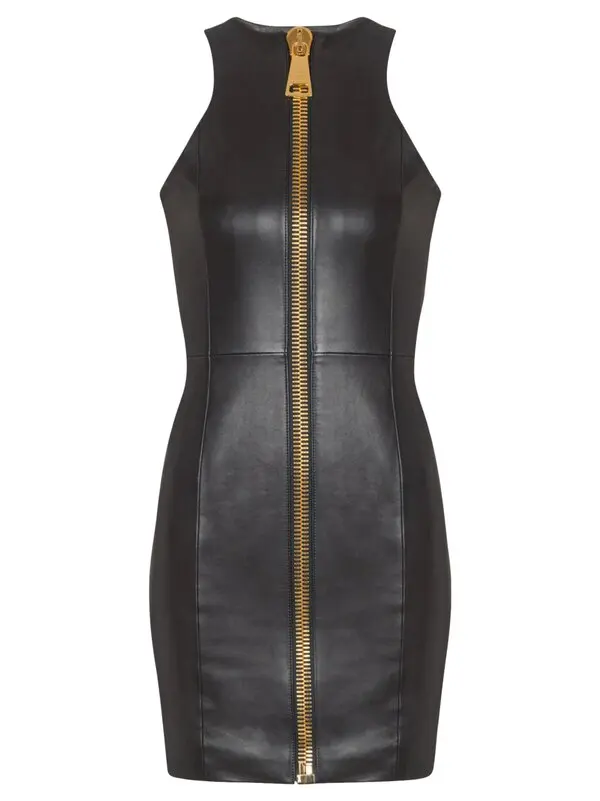 Balmain Sleeveless Leather Mini Dress - Black