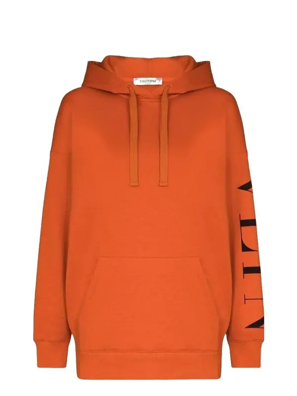 Valentino Garavani Logo Print Long Sleeve Hoodie - Orange