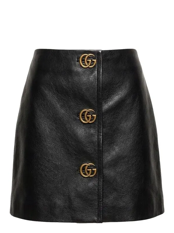 Gucci Embellished Leather Mini Skirt - Black