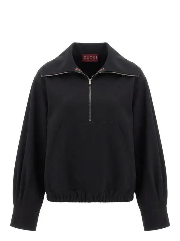 Gucci Wool Sweater With Gathered Waist And Zip Closure - Dark Blue