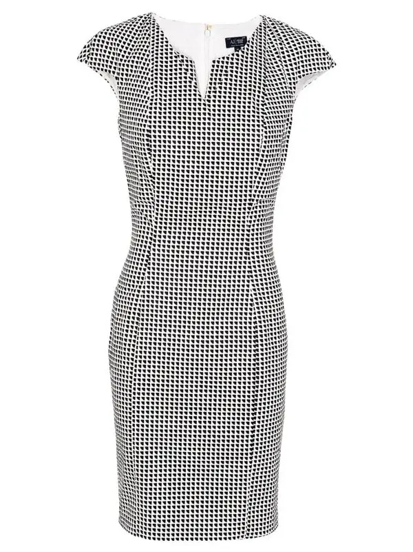 Emporio Armani Printed V-neck Slim Dress - White