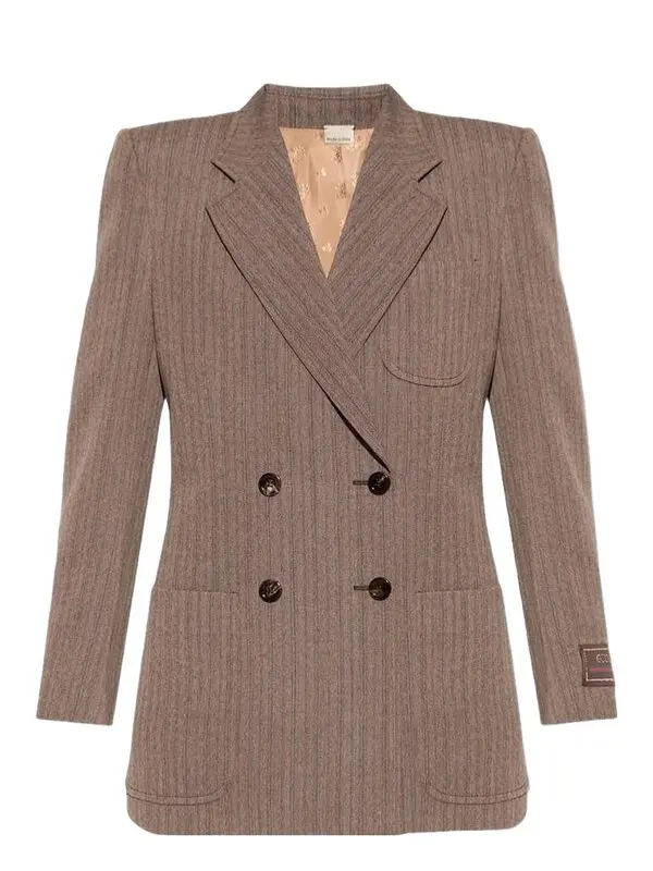 Gucci Double Breasted Herringbone Blazer - Brown