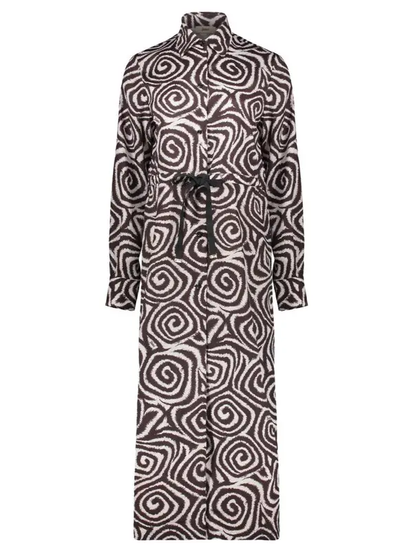 Herno Belted Printed Long Sleeve Collared Dress - Multicolor