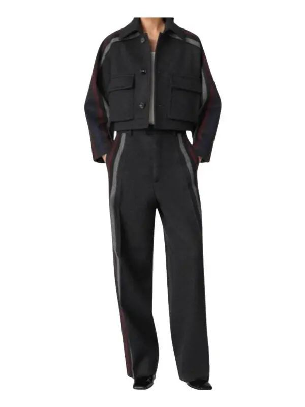Bottega Veneta High Waist Wide Leg Pants With Side Stripes - Dark Grey/black/lava Color