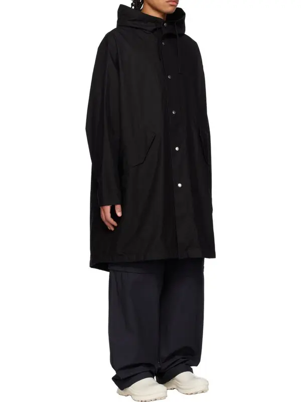 JIL SANDER Logo Print Drawstring Hooded Parka - Black