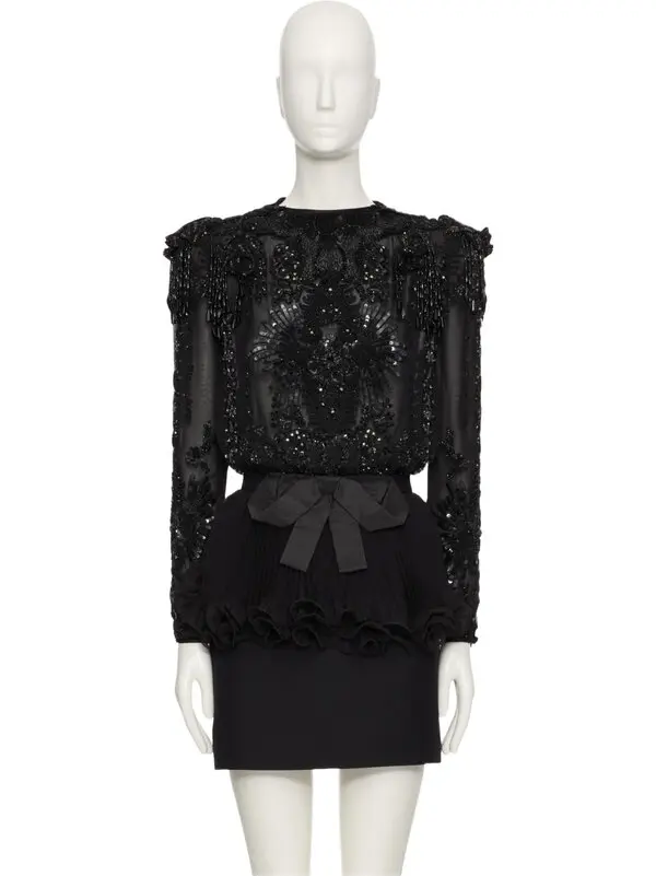 Valentino Garavani Long Sleeve Embellished Dress - Black