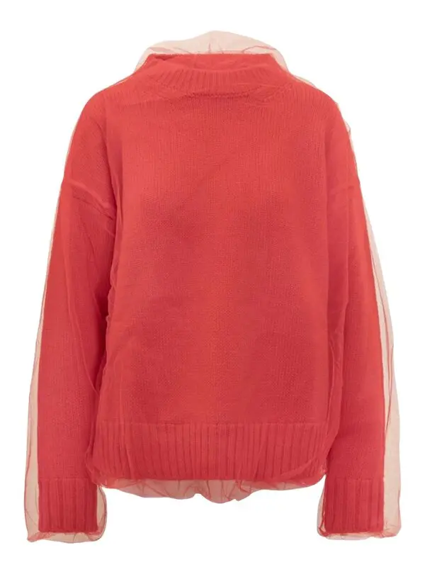 MSGM Crew Neck Tulle-overlay Jumper - Red