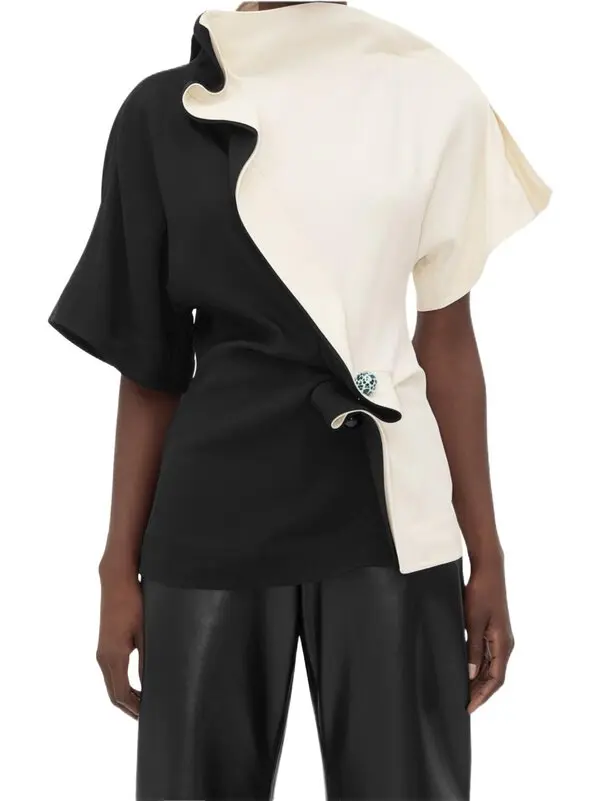 Bottega Veneta Fluid Viscose Piercing Top - Black/pigeon