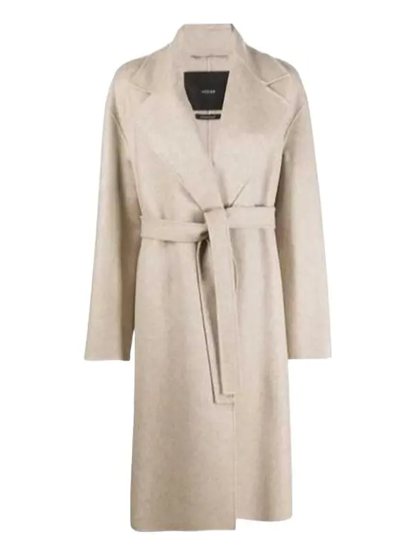 Max Mara Long-sleeved Belted Coat With Logo - Nude