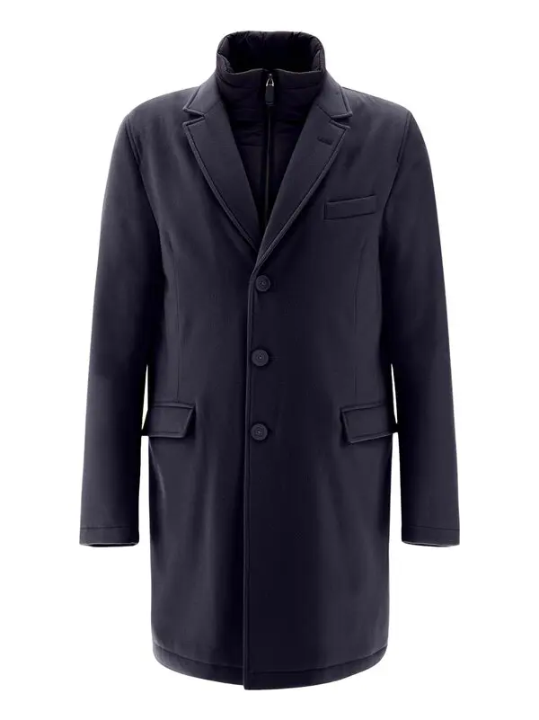 Herno Virgin Wool Coat With Removable Bib - Navy Blue
