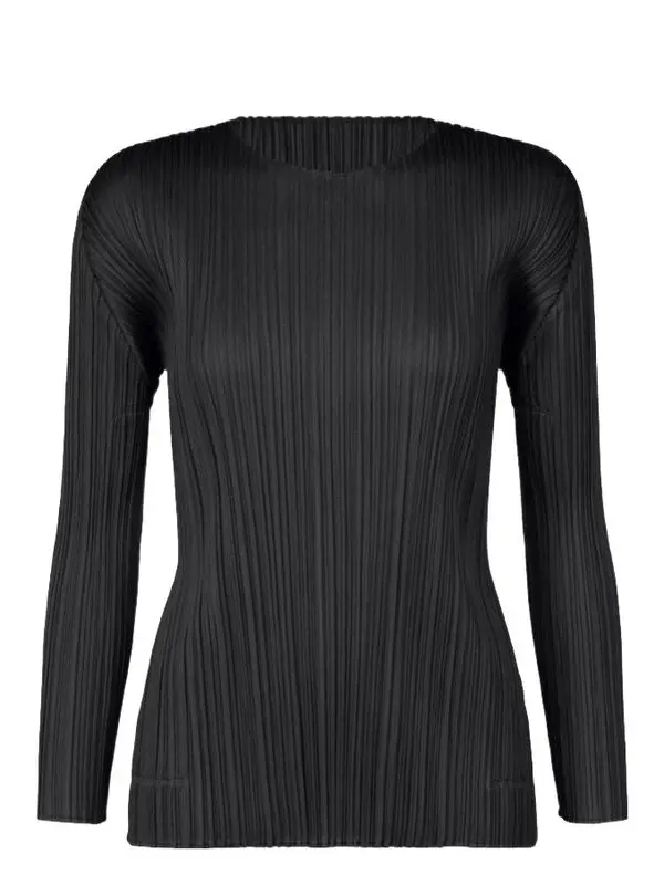 PLEATS PLEASE BY ISSEY MIYAKE Crewneck Pleated Top With Ruched Detailing - Black