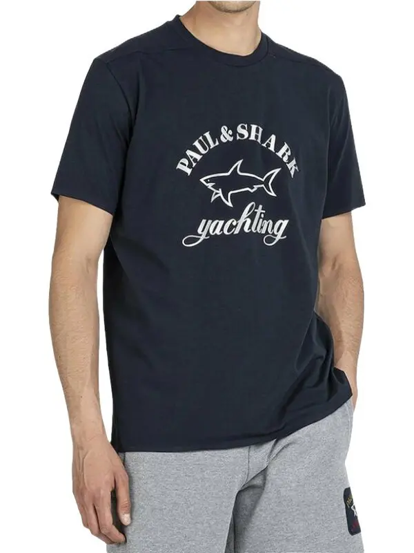 PAUL  SHARK Navy Blue Round Collar Short-sleeved T-shirt - Black
