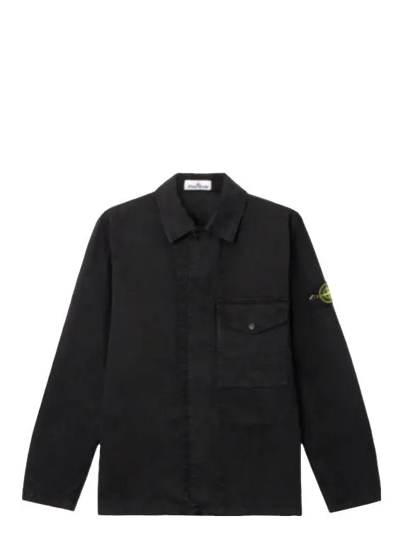 Stone Island Long-sleeved Shirt Jacket With Logo Patch - Black