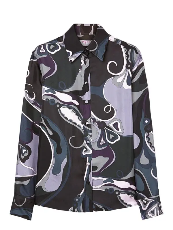 Emilio Pucci Orchidee Printed Long Sleeve Shirt - Black
