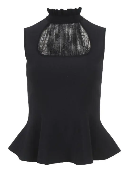 Alexander McQueen Sleeveless Lace Panel Top - Black