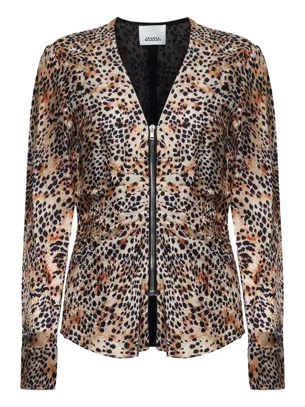 Isabel Marant Étoile Leopard Print V-neck Top With Zipper Closure - Multicolor