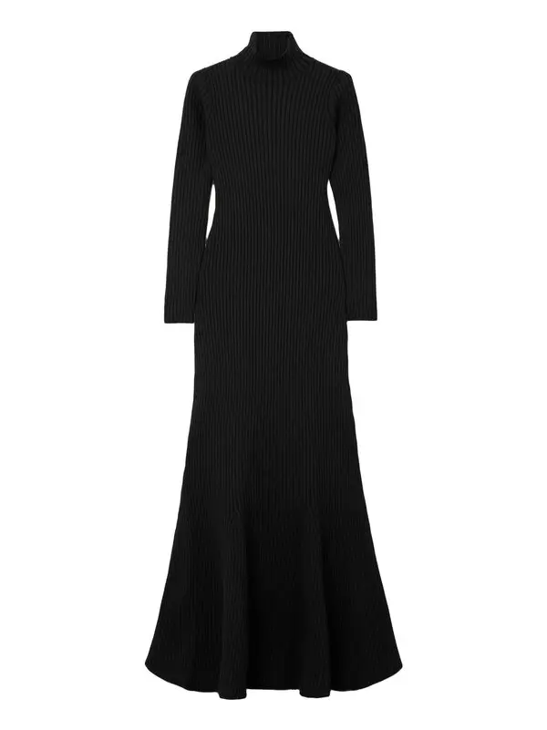 Balenciaga Ribbed High-neck Long-sleeved Dress - Black