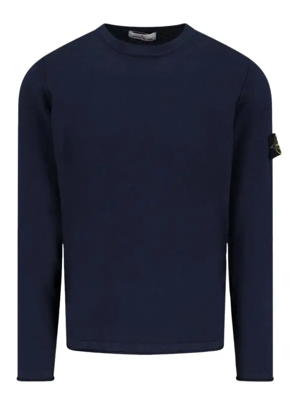 Stone Island Logo Patch Crewneck Jumper - Blue