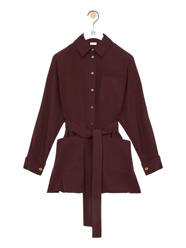 Loewe Belted Pocket Shirt Top - Burgundy