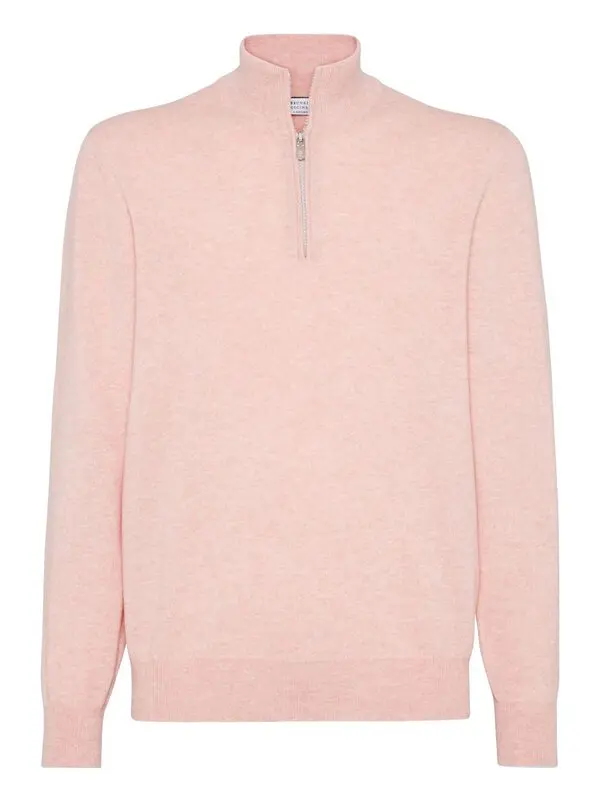 Brunello Cucinelli High-neck Quarter-zip Sweater - Salmon Color