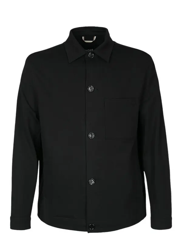 Hugo Boss Relaxed-fit Button-up Jacket With Lapel And Chest Pocket - Black
