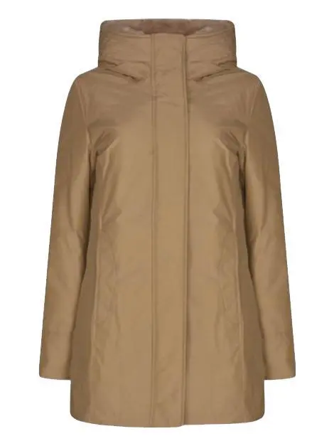 Woolrich Logo-patch Zip-up Padded Hooded Coat - Brown