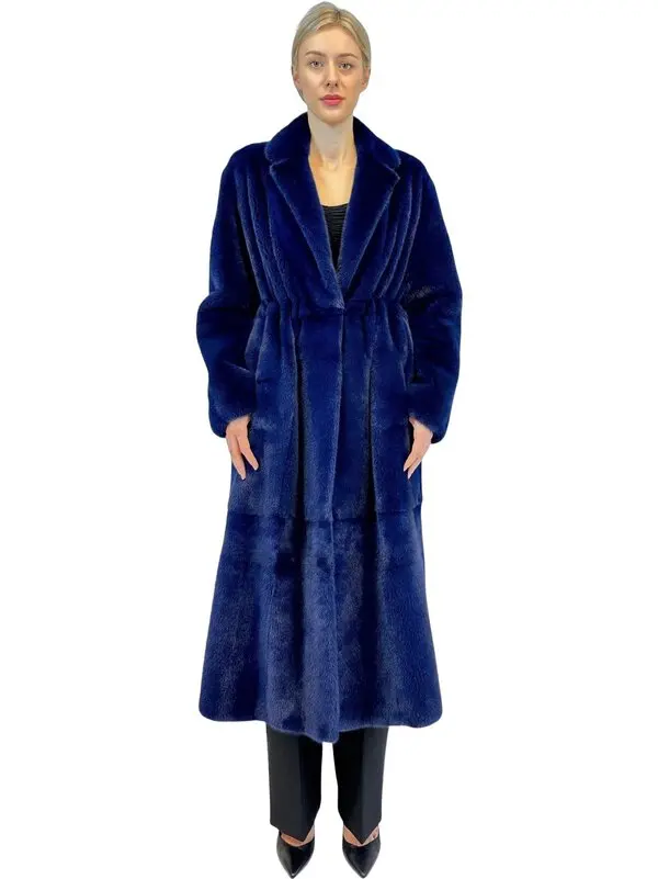 LISKA Long Sleeve Fur Coat - Blue