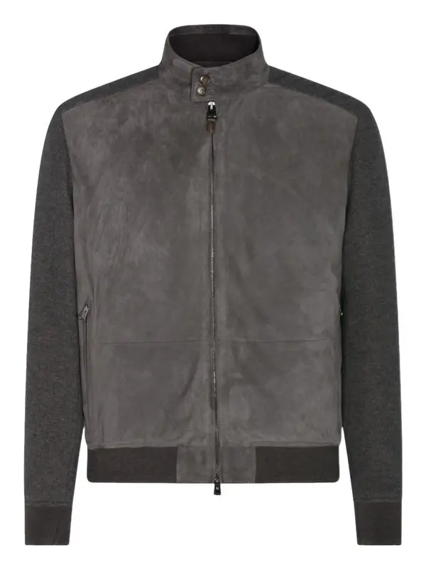 Canali Suede Wool Zipper Jacket - Black